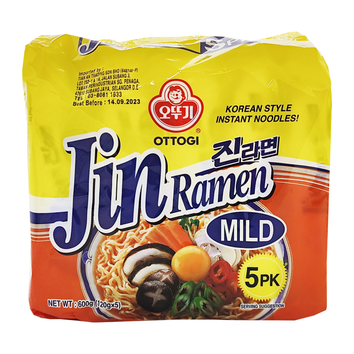 Buy OTTOGI JIN Korea Ramen Mild Spicy Flavour 5x110g for only RM7.59 | Pasaraya CS Brothers